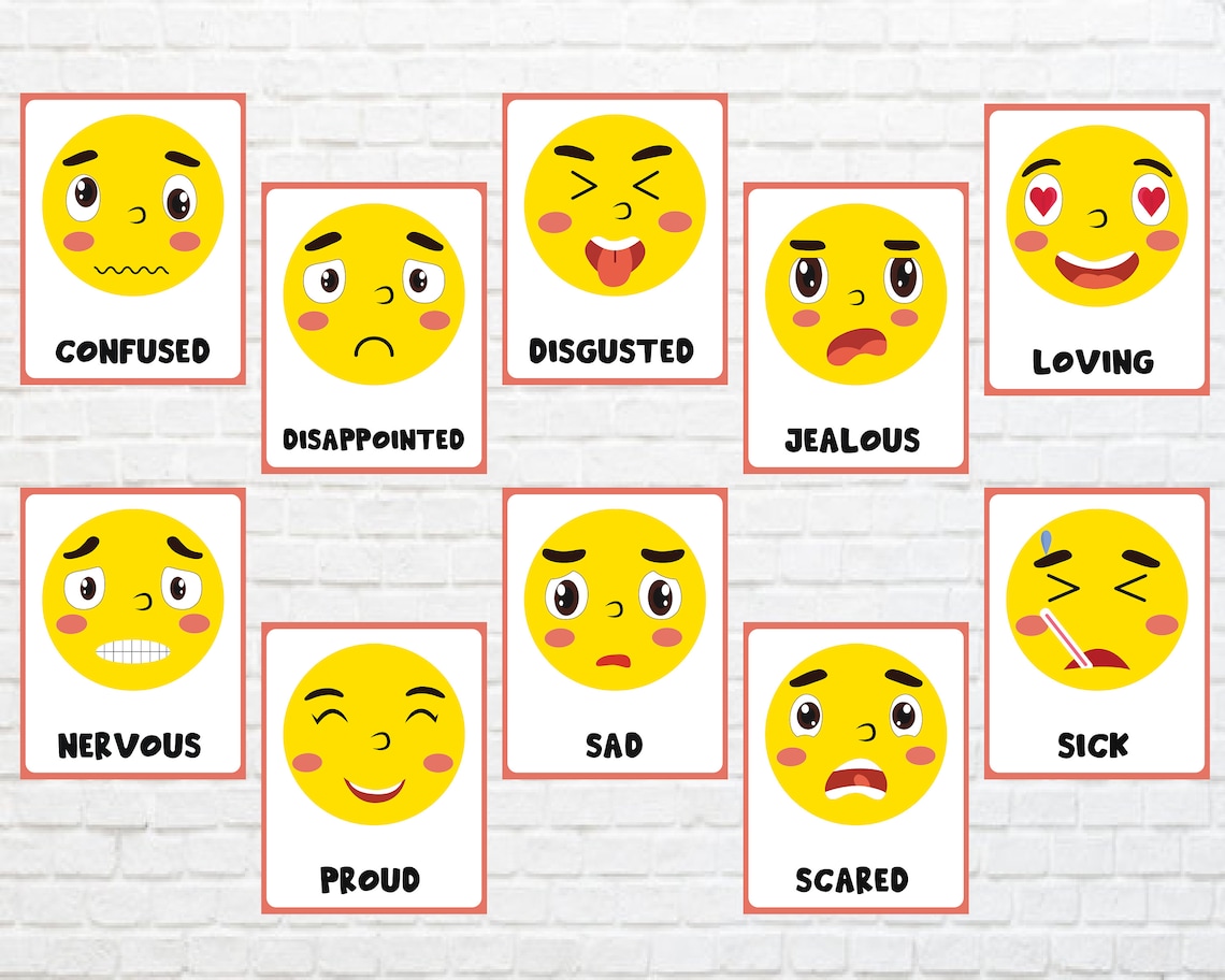 Feelings Faces, Emotion Flashcards, Kids Emotions and Feelings Cards ...