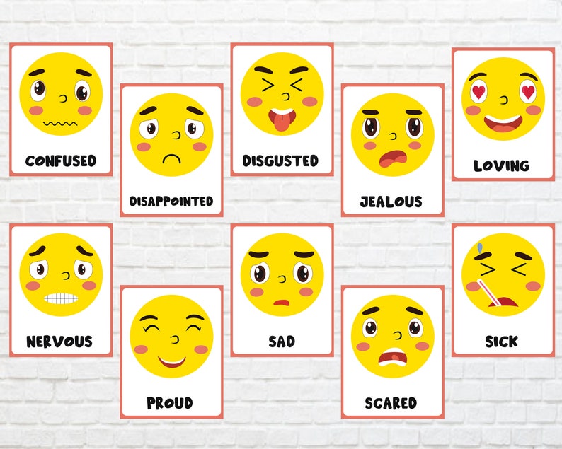 Feelings Faces, Emotion Flashcards, Kids Emotions and Feelings Cards ...