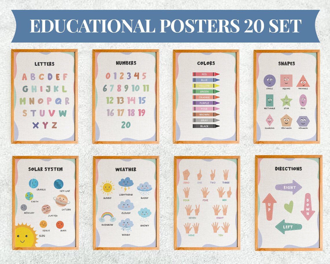 20 Imprimibles de la escuela en casa, Conjunto de carteles educativos ...