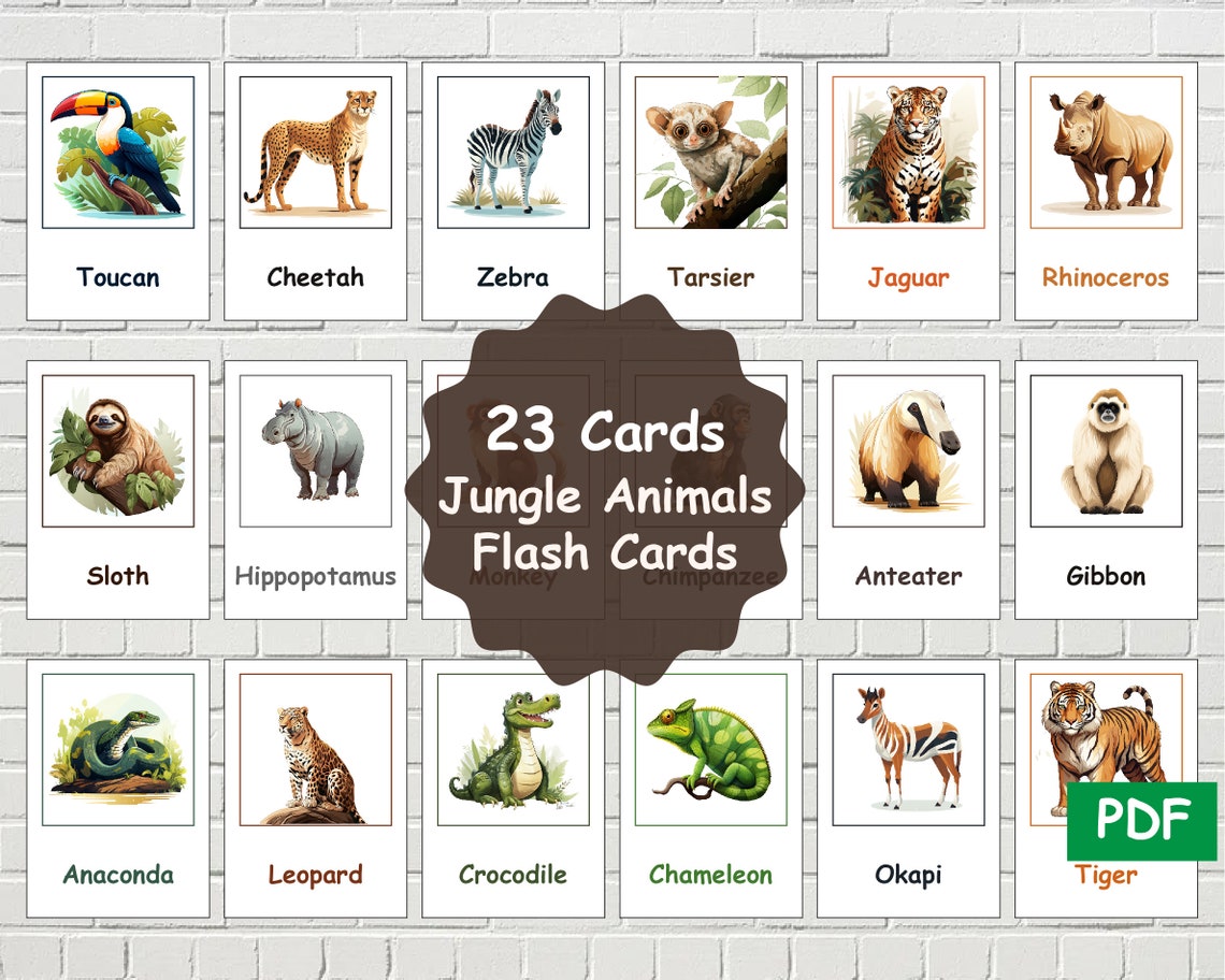 23 Jungle Animals Flashcards, Wildlife Learning PDF, Animals Vocabulary ...