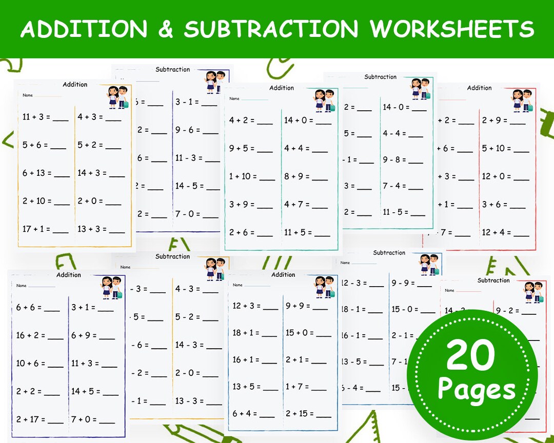 20 Printable Addition&subtraction Worksheets, Addition Subtraction ...