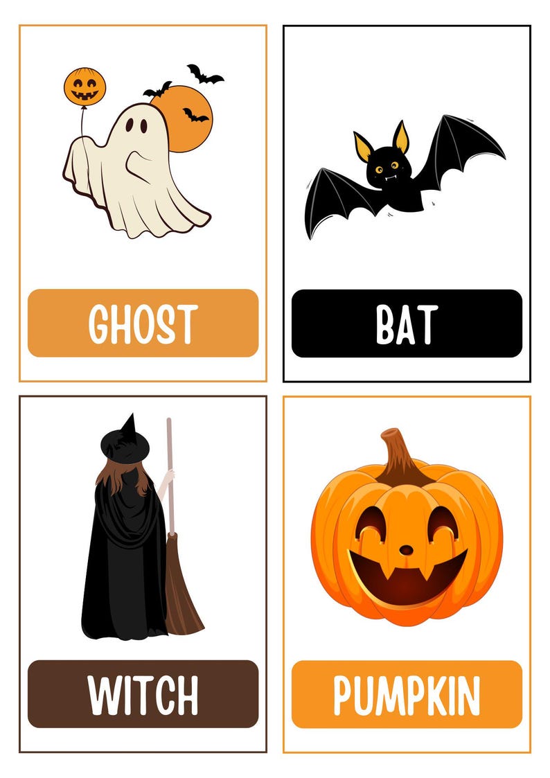 34 Halloween Flashcards, Printable Vocabulary Cards for Toddlers ...