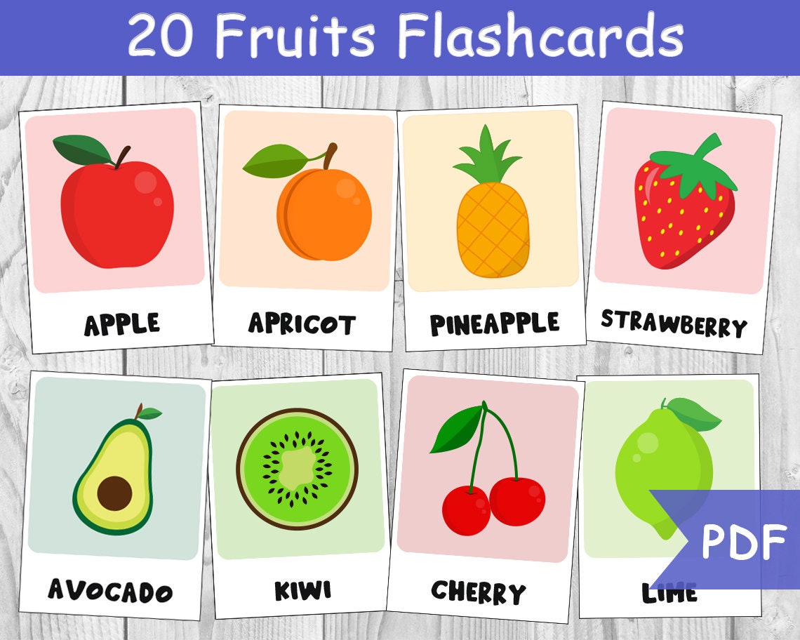 Toddler Fruits Flash Cards, 20 Nomenclature Cards, Homeschool Materials ...