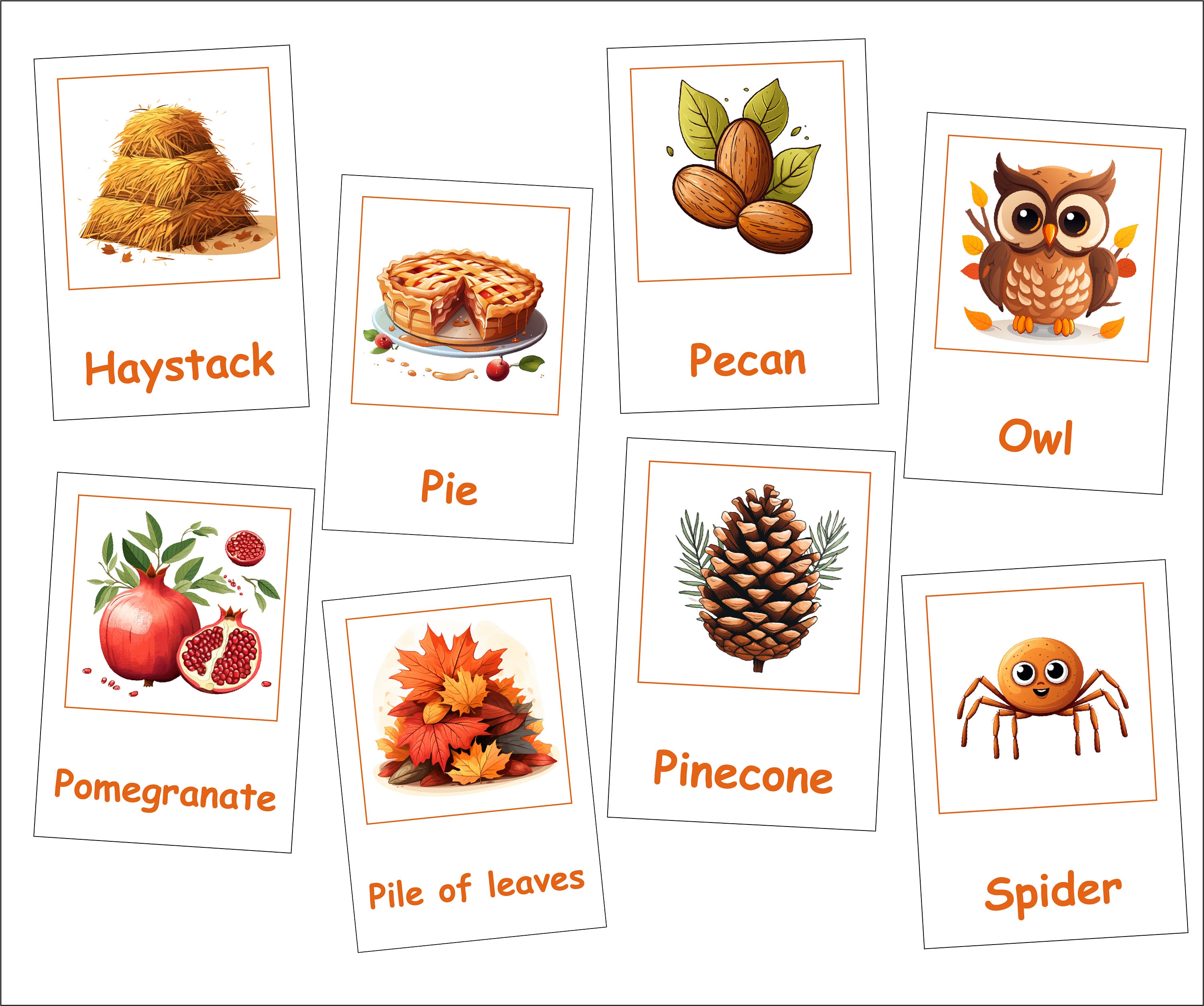 30 Fall Flashcards for Kids, Autumn-themed Vocabulary Cards, Seasonal ...
