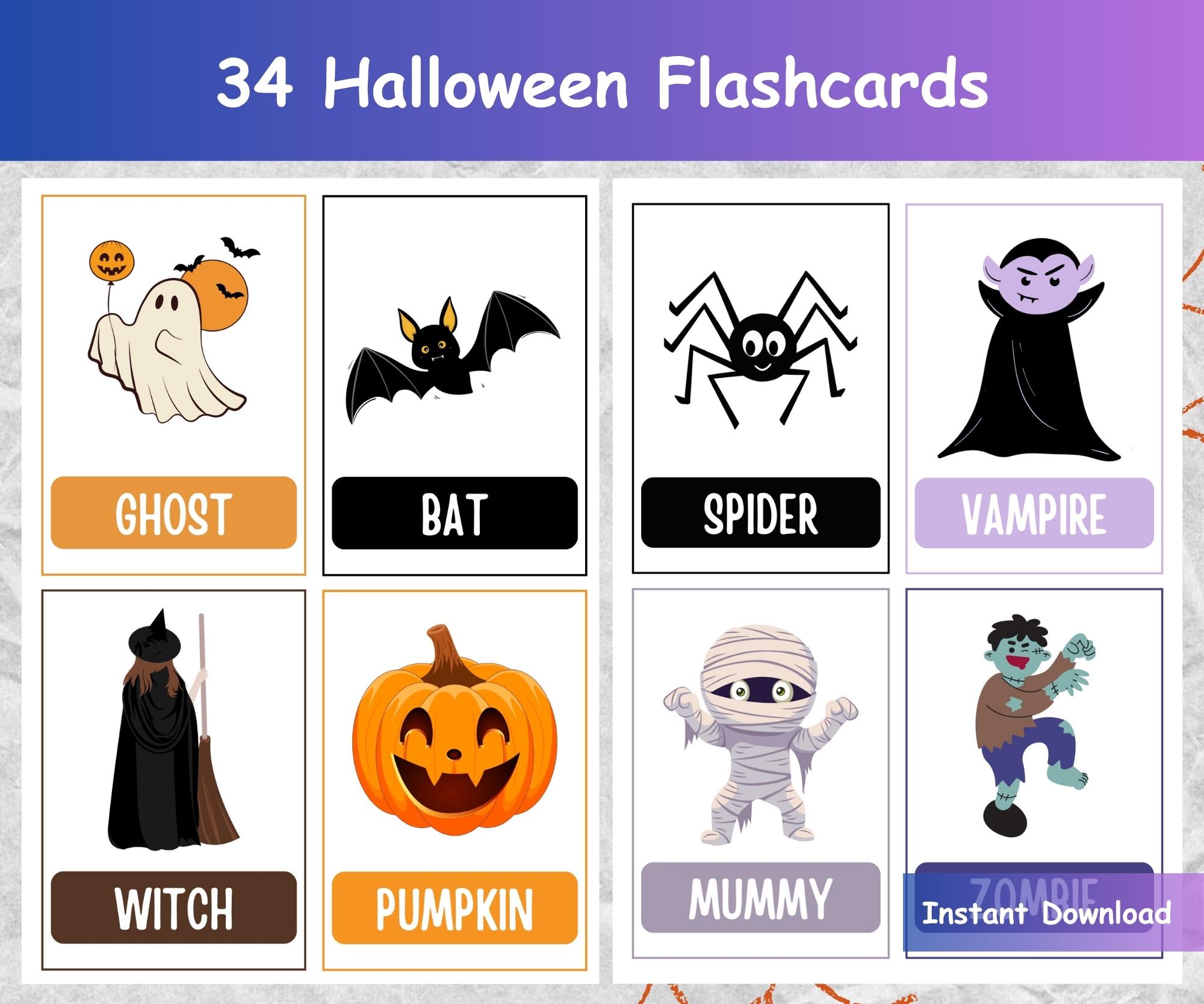 34 Halloween Flashcards, Printable Vocabulary Cards for Toddlers ...