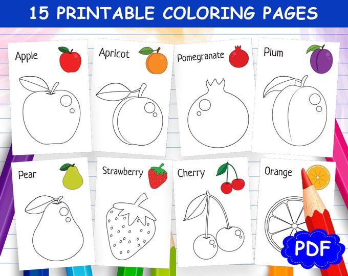 15 Fruits Coloring Pages, Fruit Coloring Pages, Fruit Coloring Book for ...