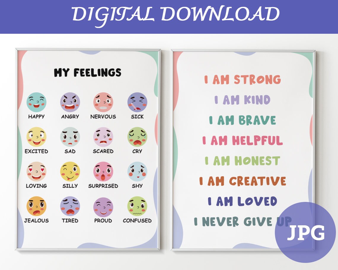 Feelings Poster, Emotions Chart, Playroom Wall Art, Classroom Art ...