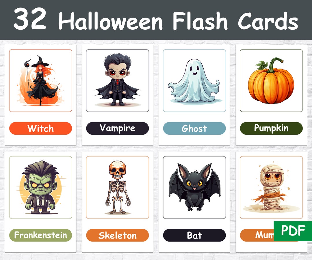 32 Halloween Flashcards, Halloween Words and Pictures, Halloween Party ...