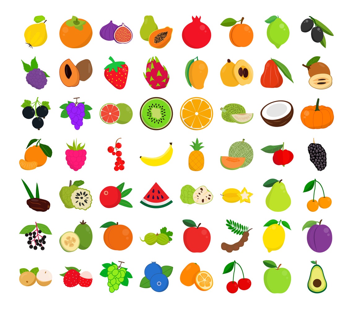 56 Fruits Clipart Bundle, Fruit SVG Bundle, Fruits SVG, Fruit Clipart ...