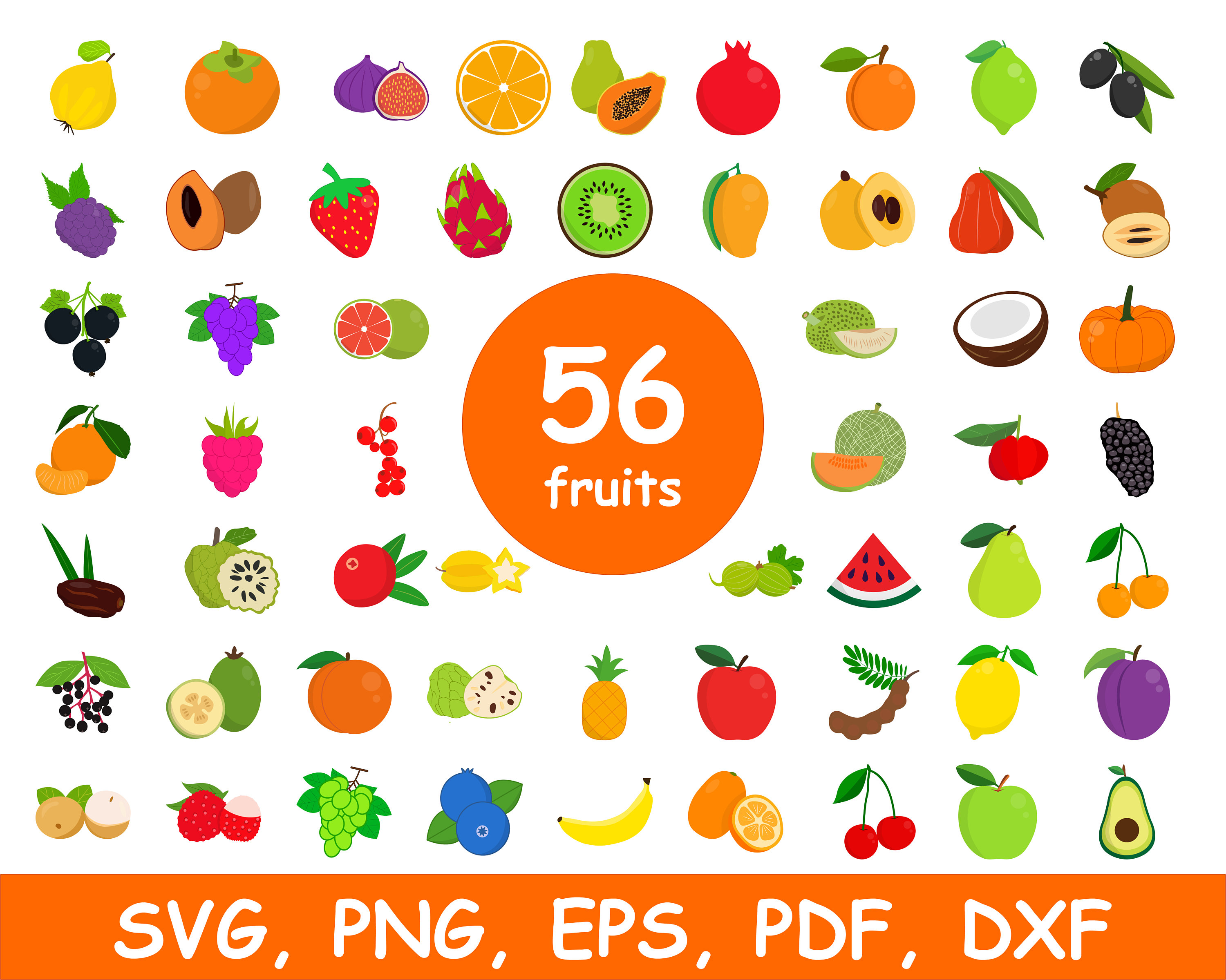 56 Fruits Clipart Bundle Fruit SVG Bundle Fruits SVG Fruit - Etsy