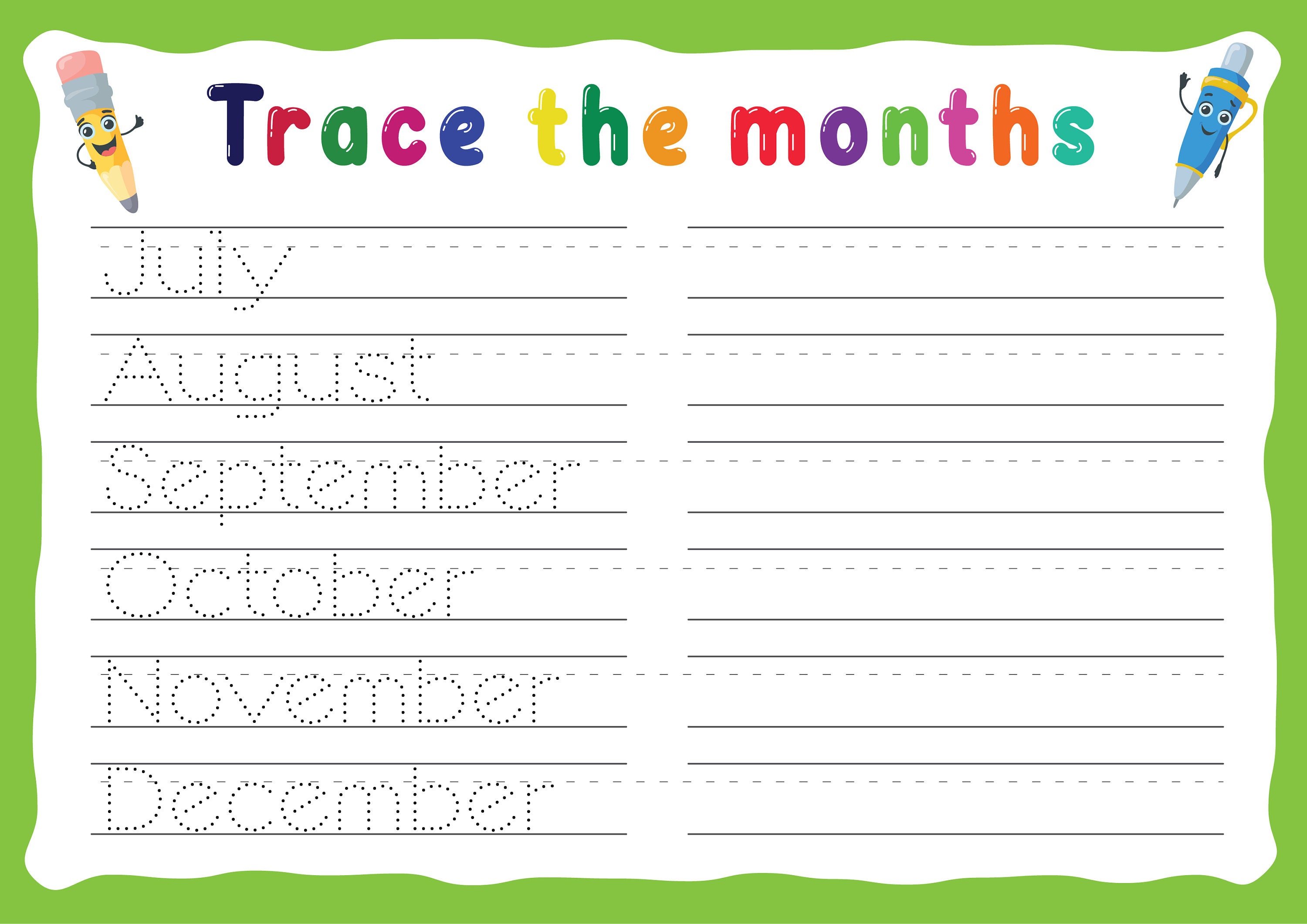 Months of the Year Tracing Worksheet, Learning to Write Handwriting ...