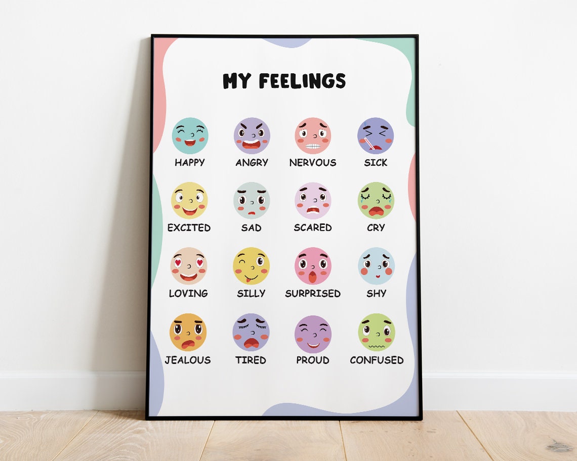Feelings Poster, Emotions Chart, Playroom Wall Art, Classroom Art ...