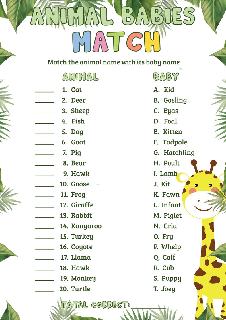 Baby Animal Match, Baby Animals Name Game, Name the Baby Animal Game ...