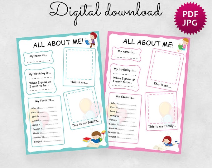ALL ABOUT ME Dinosaur Themed Printable in 8x10, 11x14, 16x20, 22x28 ...