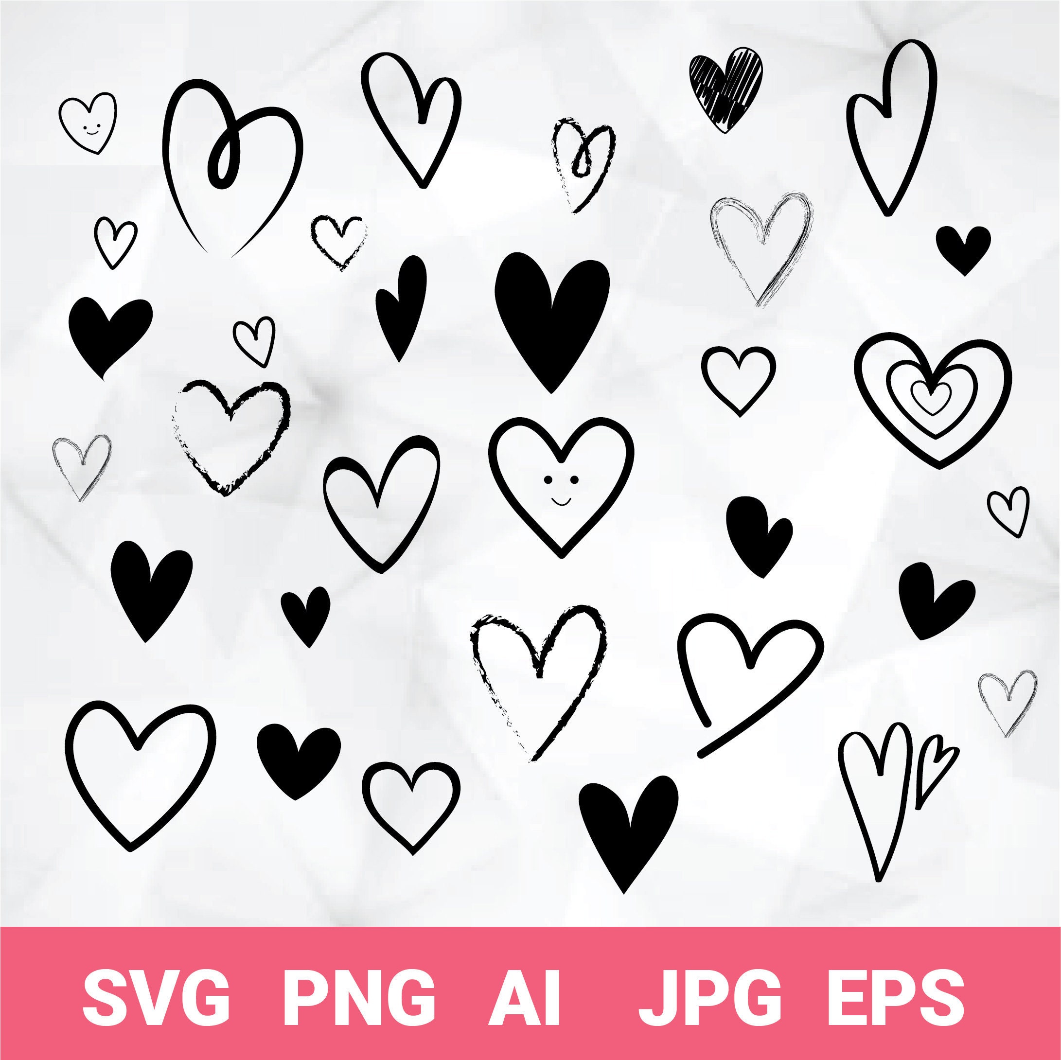 Heart Svg Bundle Hand Drawn Hearts Svg Love Svg Valentine - Etsy