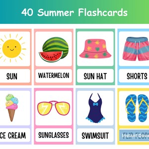 40 Summer Flashcards for Kids, Summer Vocabulary, Fun Learning for ...