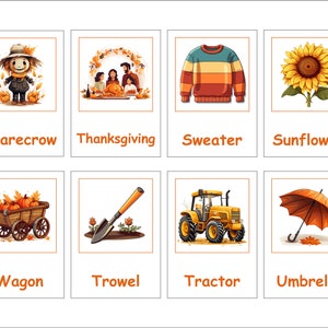 30 Fall Flashcards for Kids, Autumn-themed Vocabulary Cards, Seasonal ...