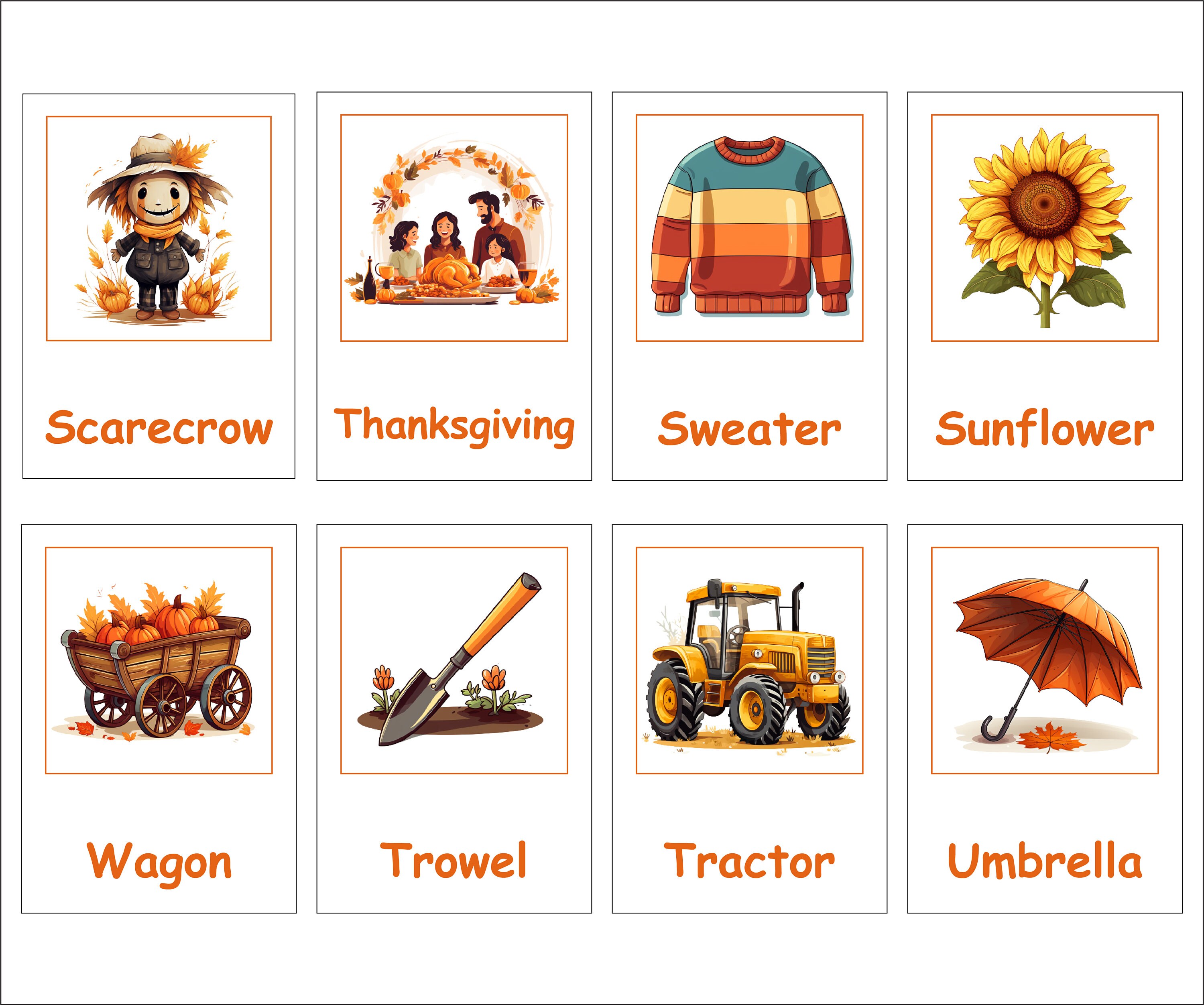 30 Fall Flashcards for Kids, Autumn-themed Vocabulary Cards, Seasonal ...