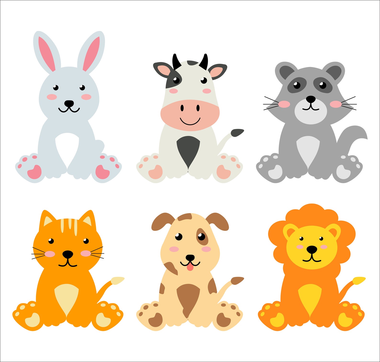 Cute Animals Clipart, Set of Animals Svg, Nursery Animal Clipart ...