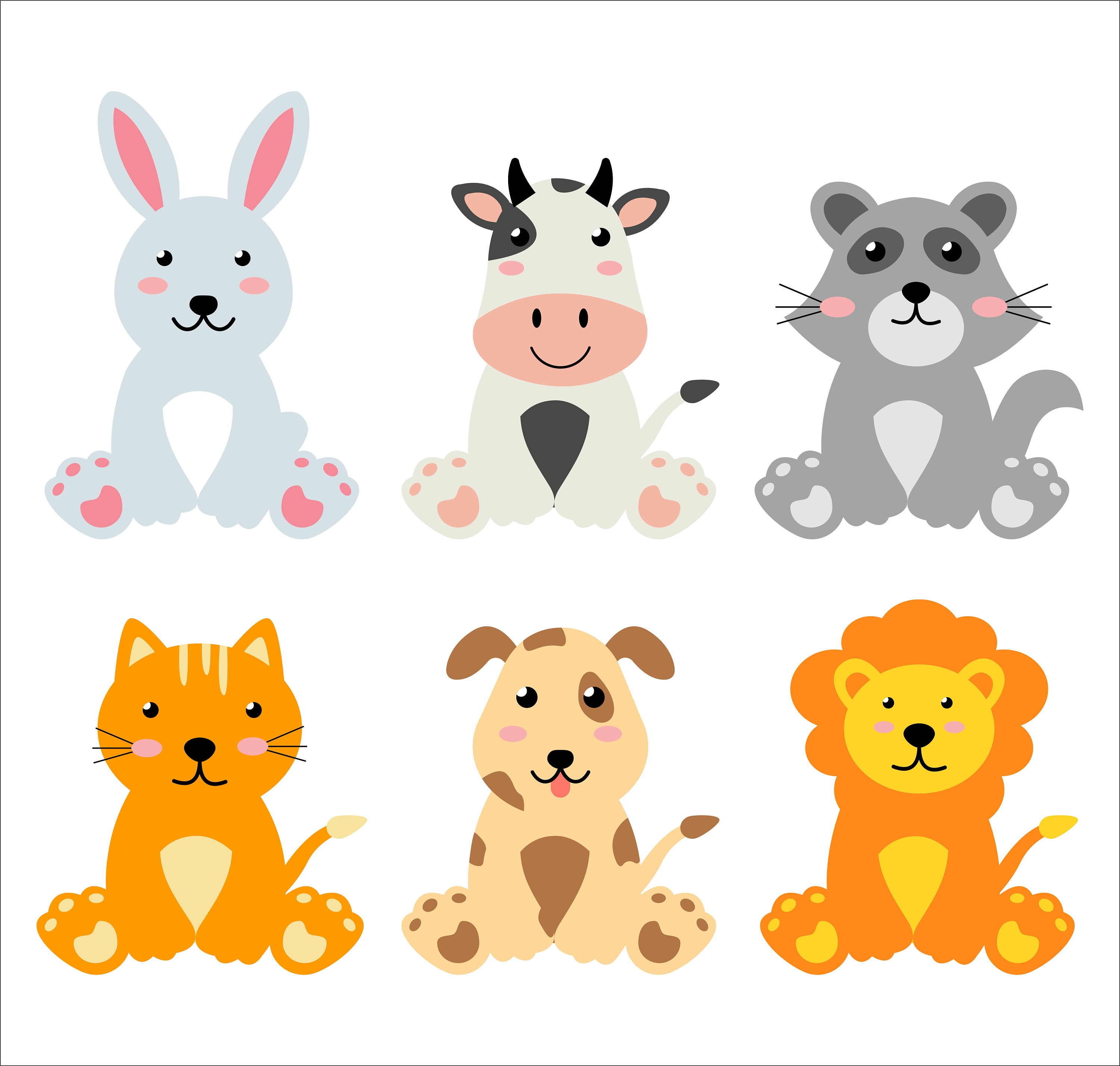 Cute Animals Clipart, Set of Animals Svg, Nursery Animal Clipart ...
