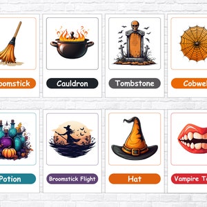 32 Halloween Flashcards, Halloween Words and Pictures, Halloween Party ...