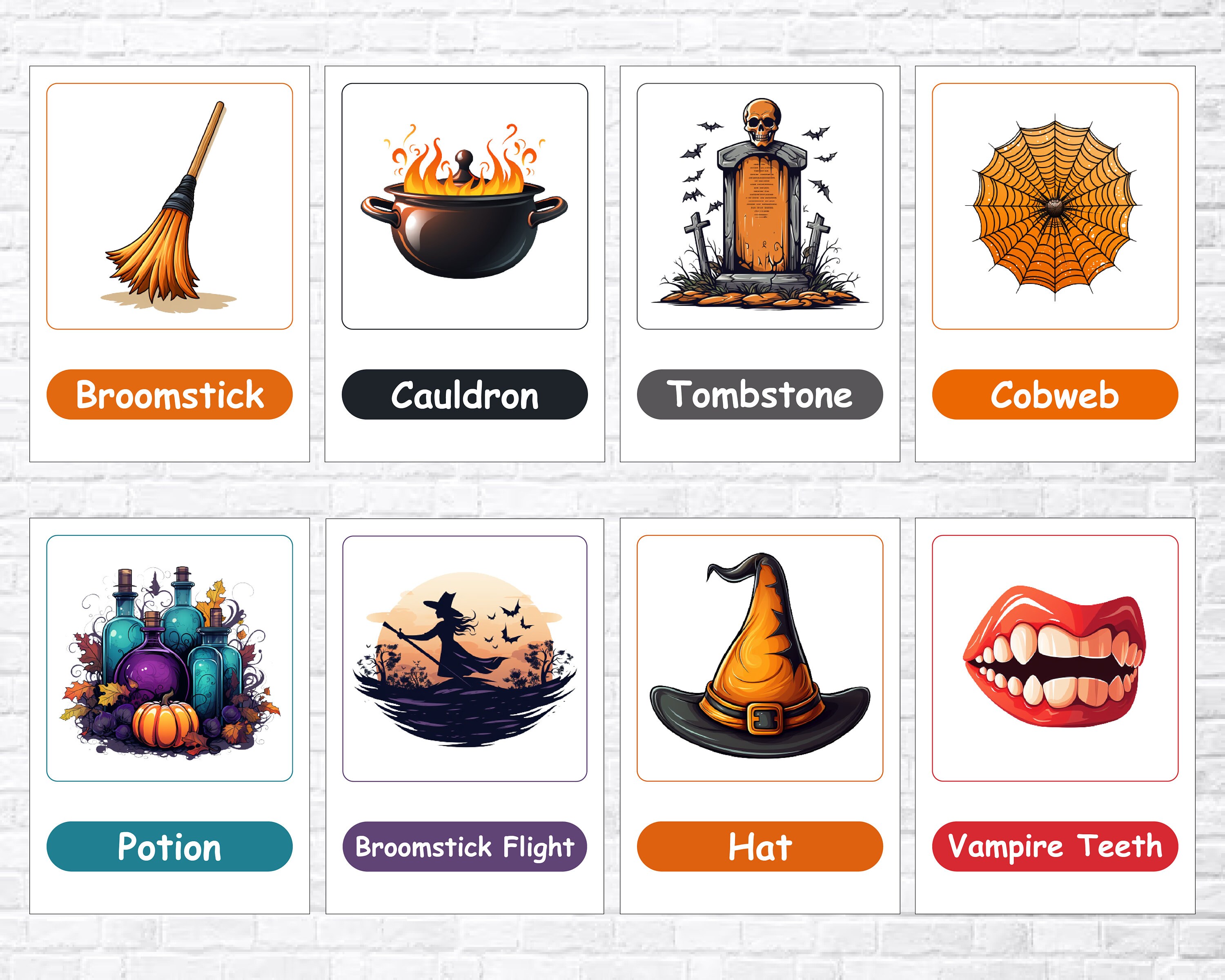 32 Halloween Flashcards, Halloween Words and Pictures, Halloween Party ...