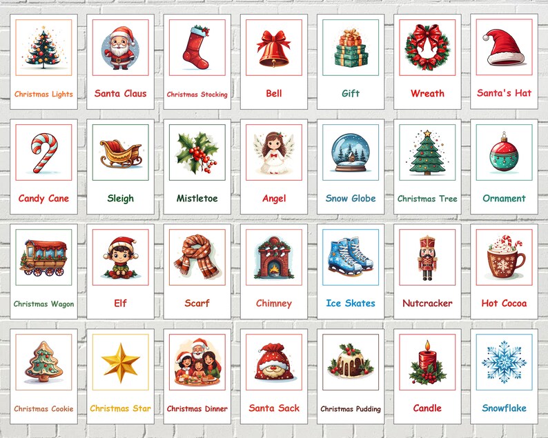 40 Winter Flashcards, Printable Christmas Flashcards, Winter Vocabulary ...