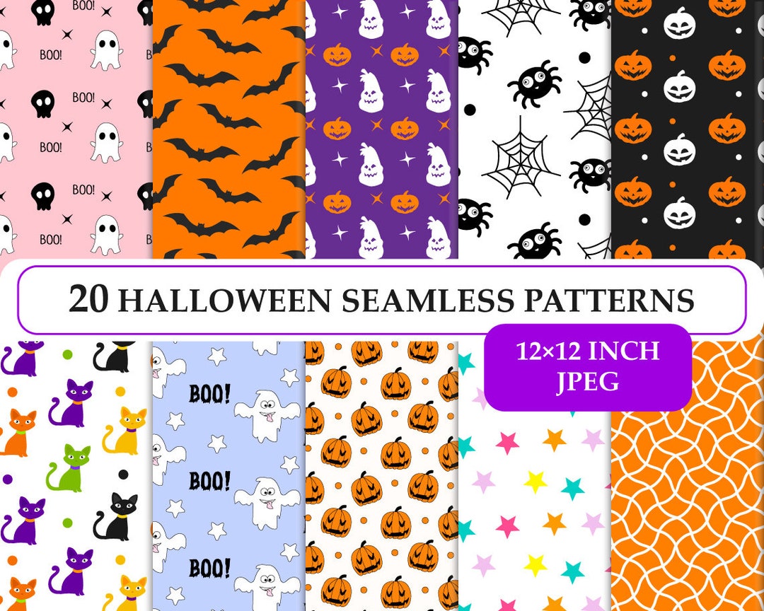 20 Halloween Seamless Patterns, Halloween Digital Papers, Halloween ...