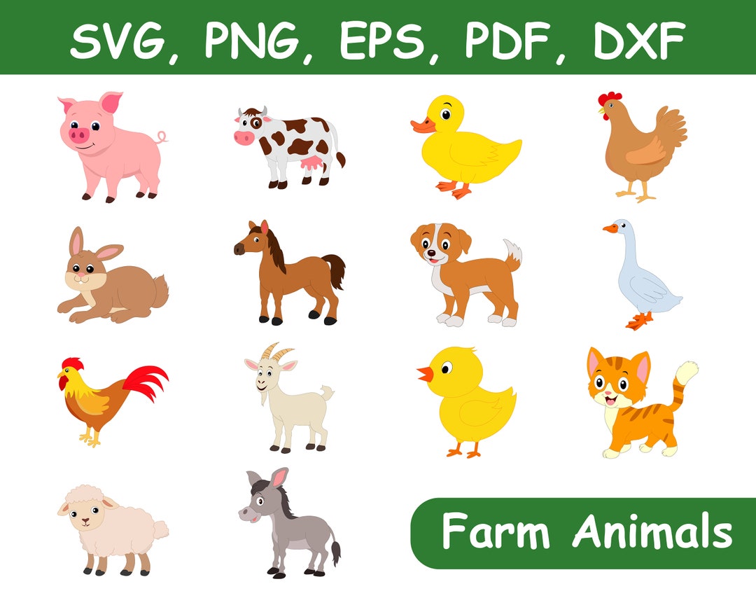 14 Farm Animals Clipart Bundle, Farm Animals SVG Bundle, 14 Adorable ...