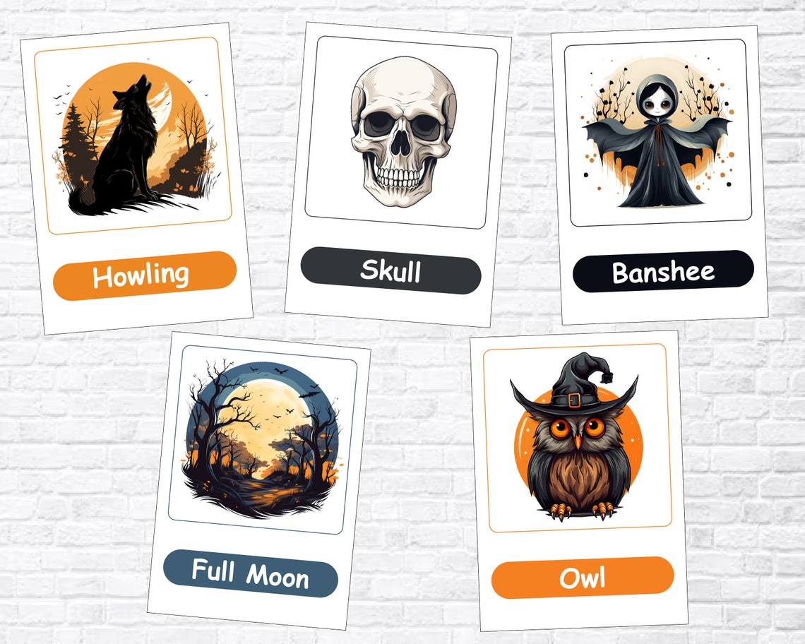 32 Halloween Flashcards, Halloween Words and Pictures, Halloween Party ...