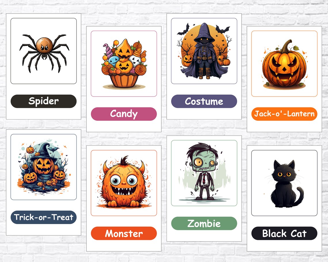 32 Halloween Flashcards, Halloween Words and Pictures, Halloween Party ...
