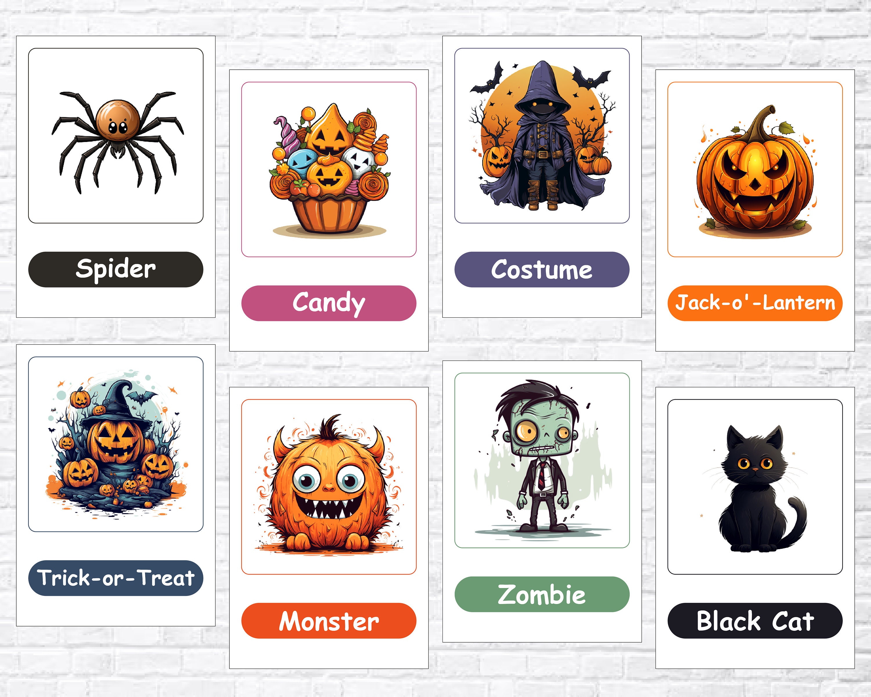 32 Halloween Flashcards, Halloween Words and Pictures, Halloween Party ...