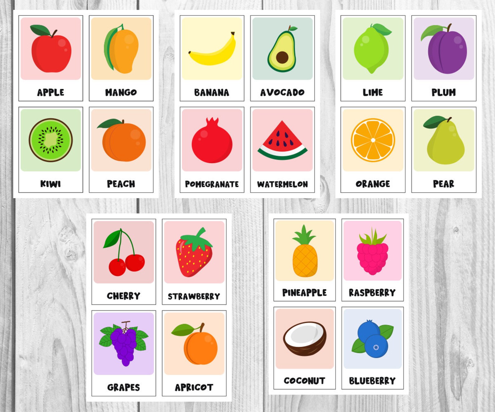 Toddler Fruits Flash Cards, 20 Nomenclature Cards, Homeschool Materials ...