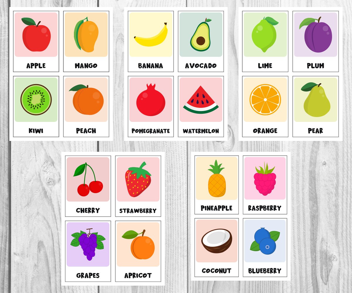 Toddler Fruits Flash Cards, 20 Nomenclature Cards, Homeschool Materials ...