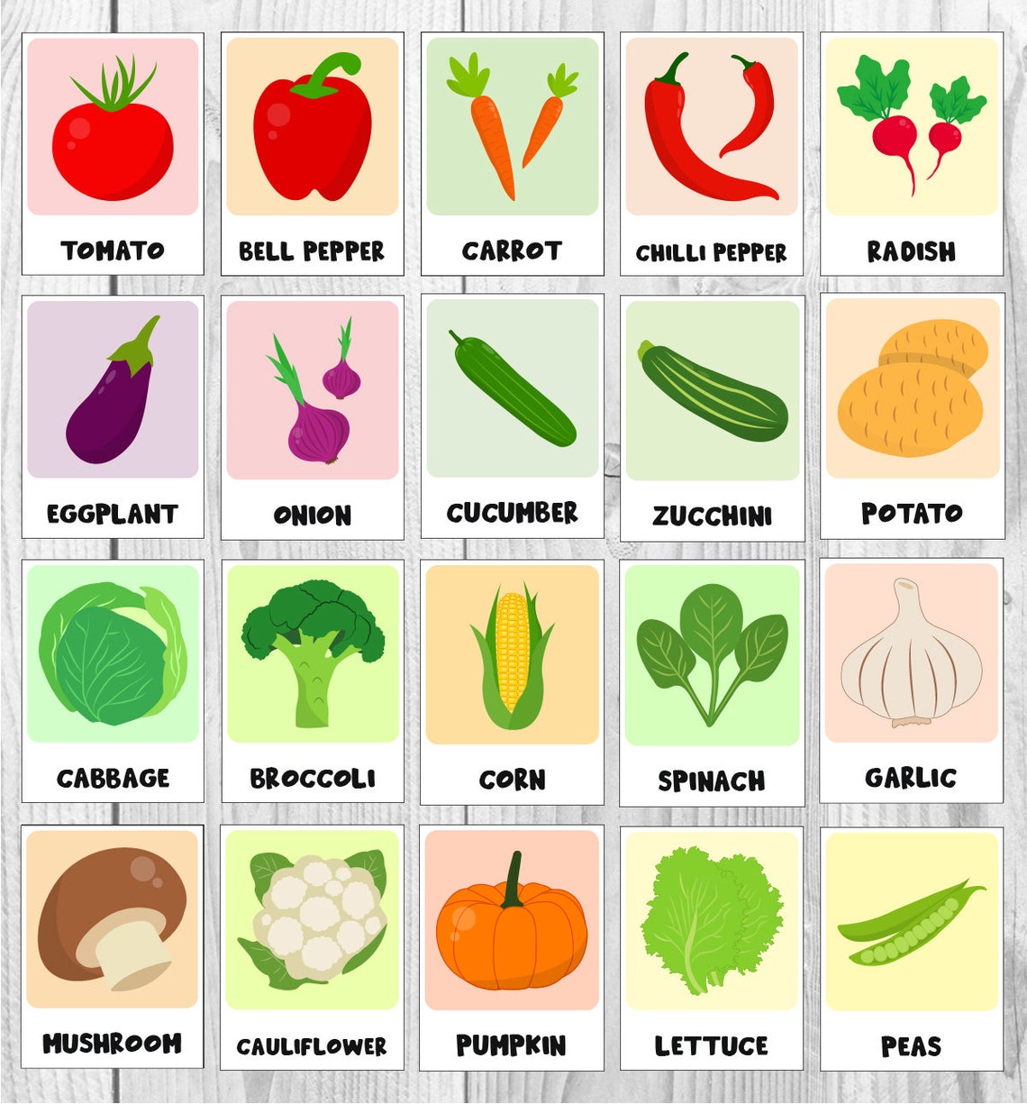 20 Vegetables Flashcards, Vegetable Cards, Learning Vegetables ...