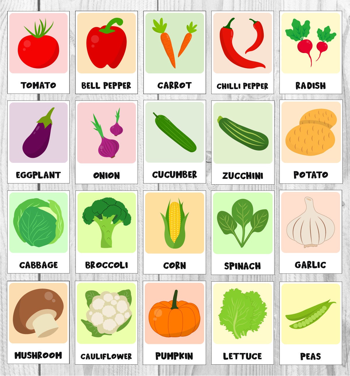20 Vegetables Flashcards, Vegetable Cards, Learning Vegetables ...