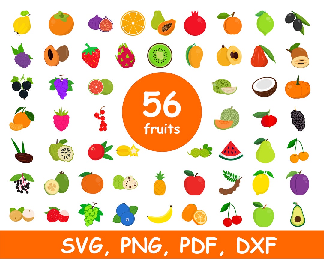 56 Fruits Clipart Bundle, Fruit SVG Bundle, Fruits SVG, Fruit Clipart ...