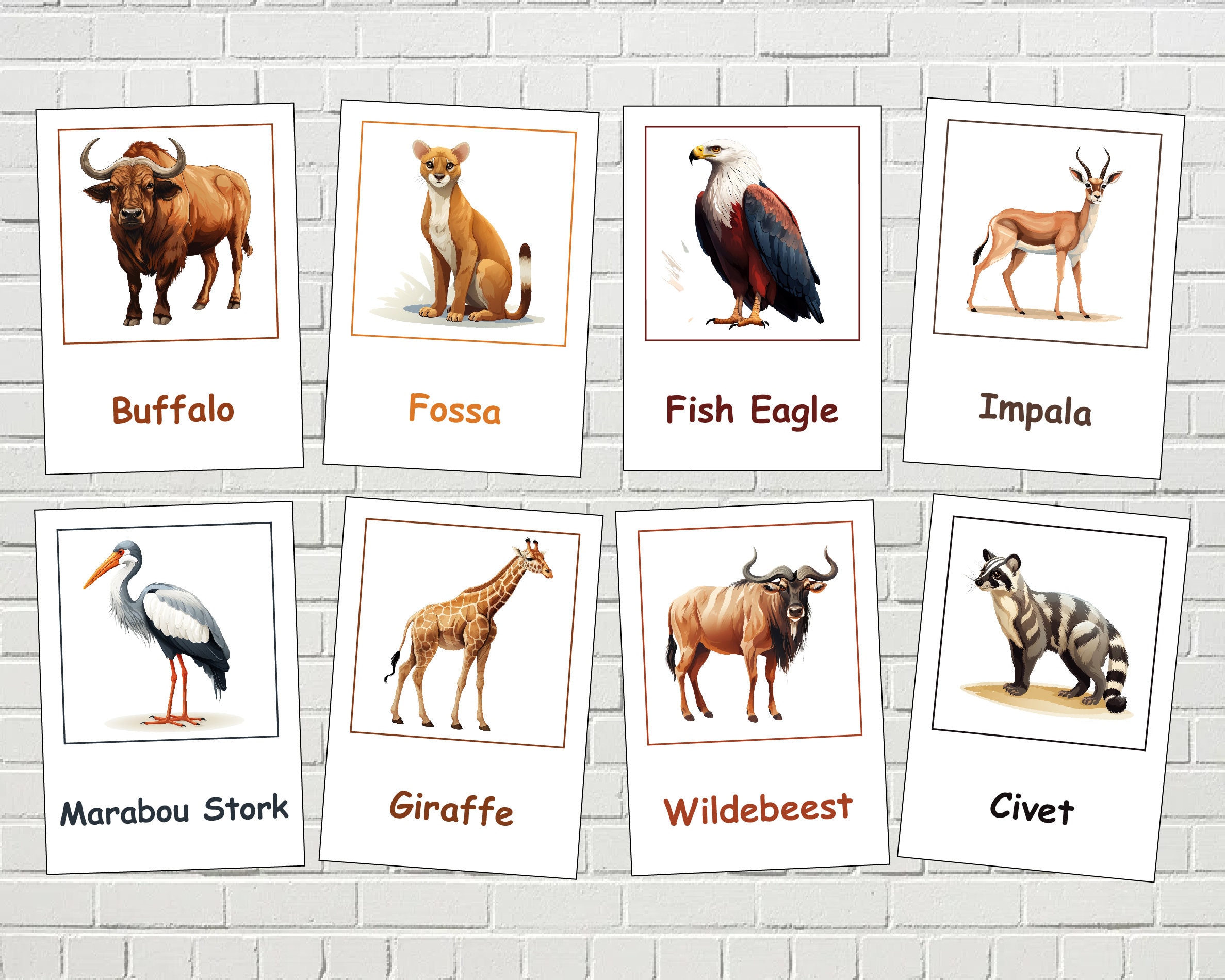 40 Safari Animals Flashcards, Printable Animal Flashcards, Animals ...