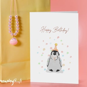 Printable Birthday Card With Penguin, DIN A5 Folding Card, Postcard DIN ...
