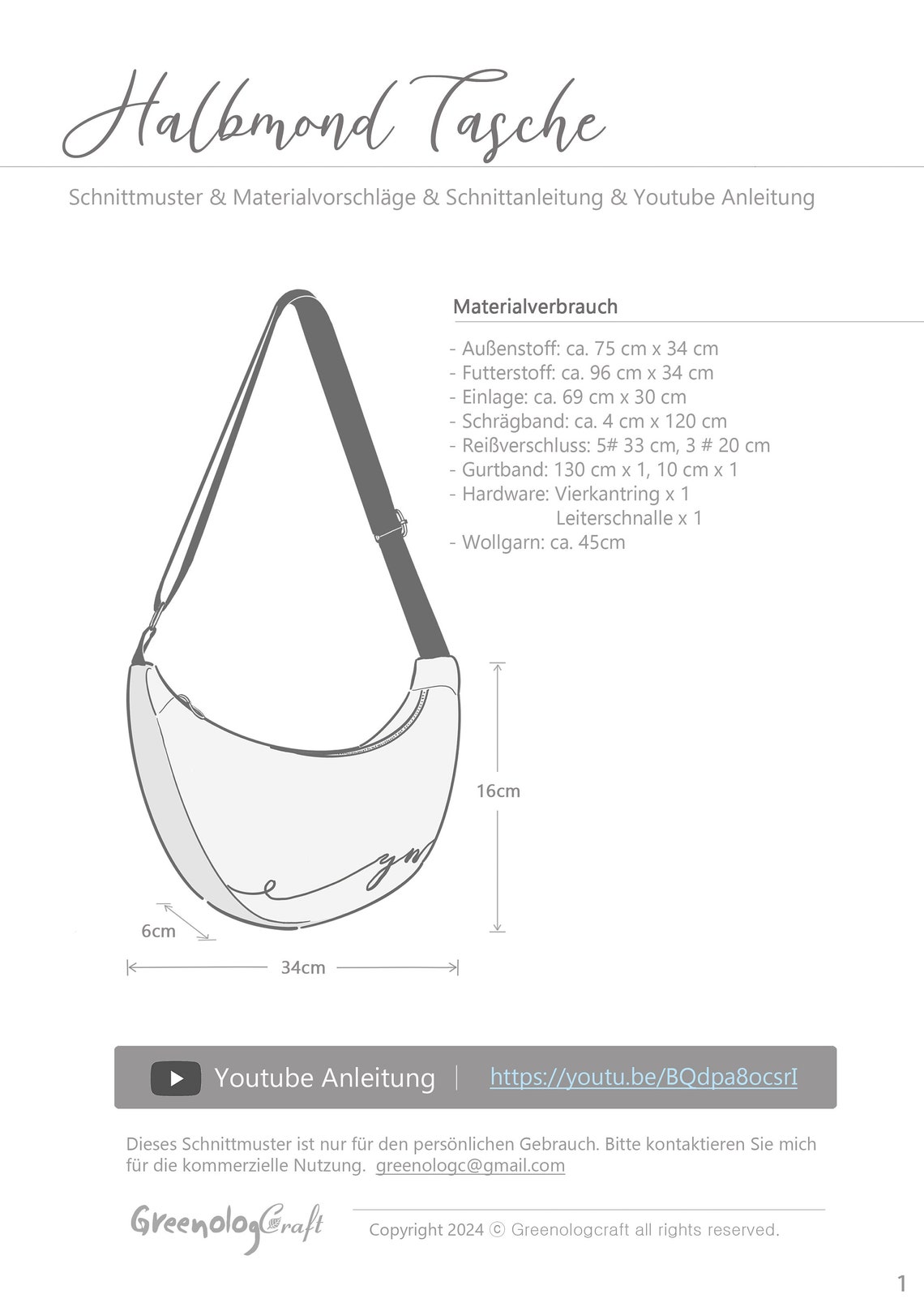 Crescent Bag Sewing Pattern, PDF Digital Sewing Pattern With Youtube ...