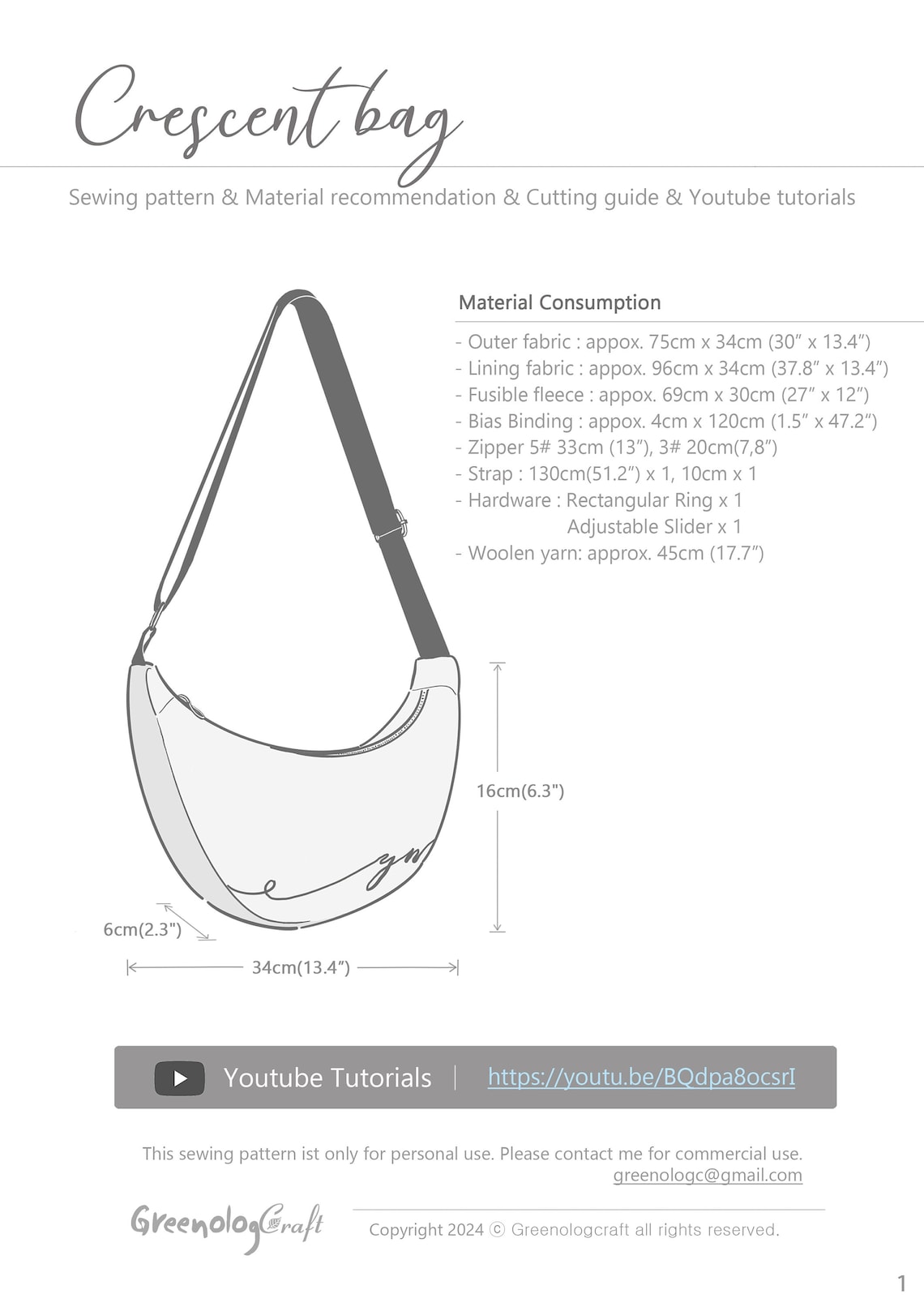 Crescent Bag Sewing Pattern, PDF Digital Sewing Pattern With Youtube ...