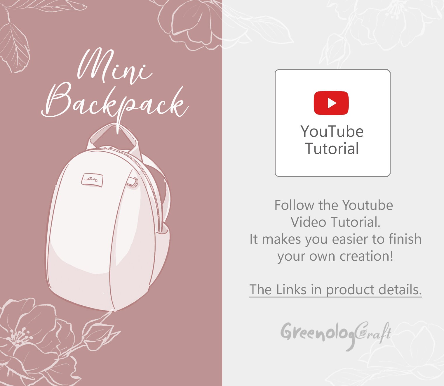 Mini Backpack Sewing Pattern, PDF Digital Sewing Pattern With Youtube ...
