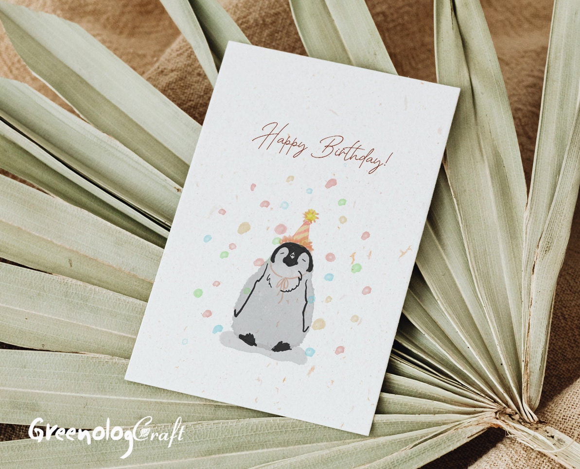 Printable Birthday Card With Penguin, DIN A5 Folding Card, Postcard DIN ...