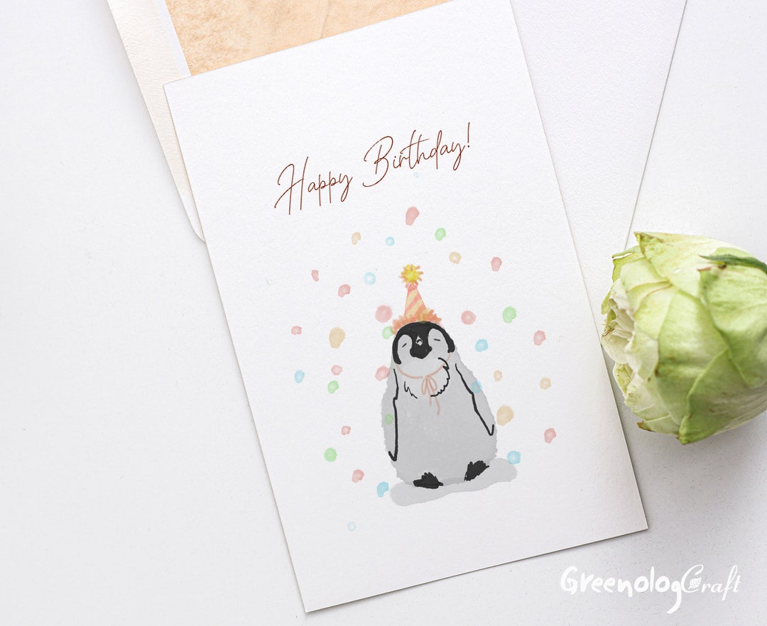 Printable Birthday Card With Penguin, DIN A5 Folding Card, Postcard DIN ...