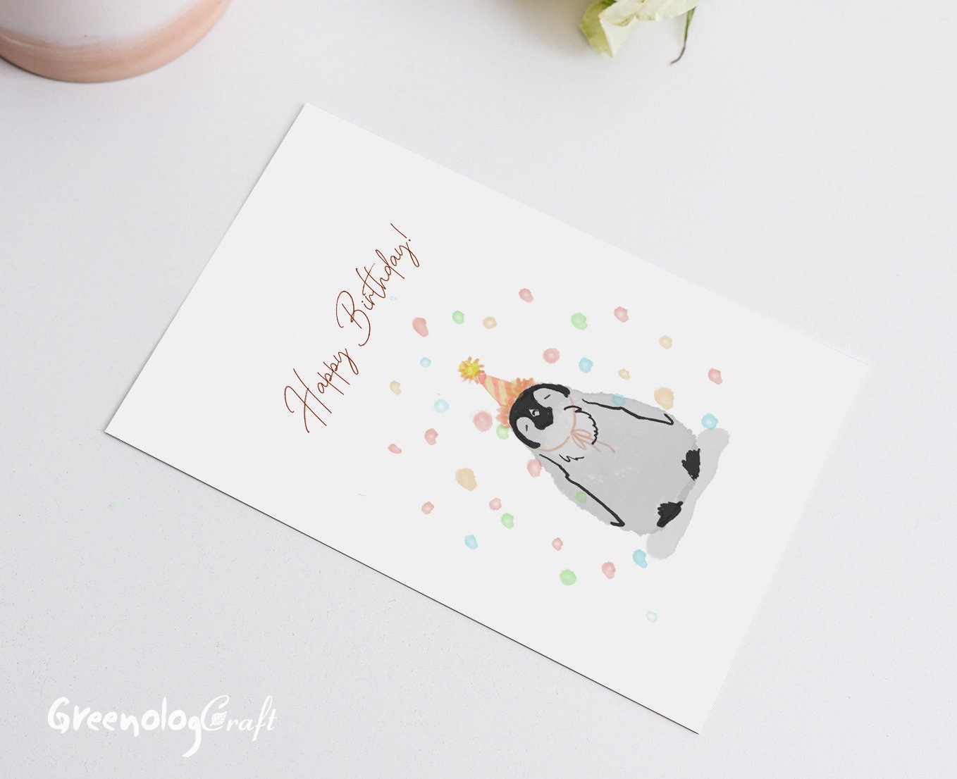 Printable Birthday Card With Penguin, DIN A5 Folding Card, Postcard DIN ...