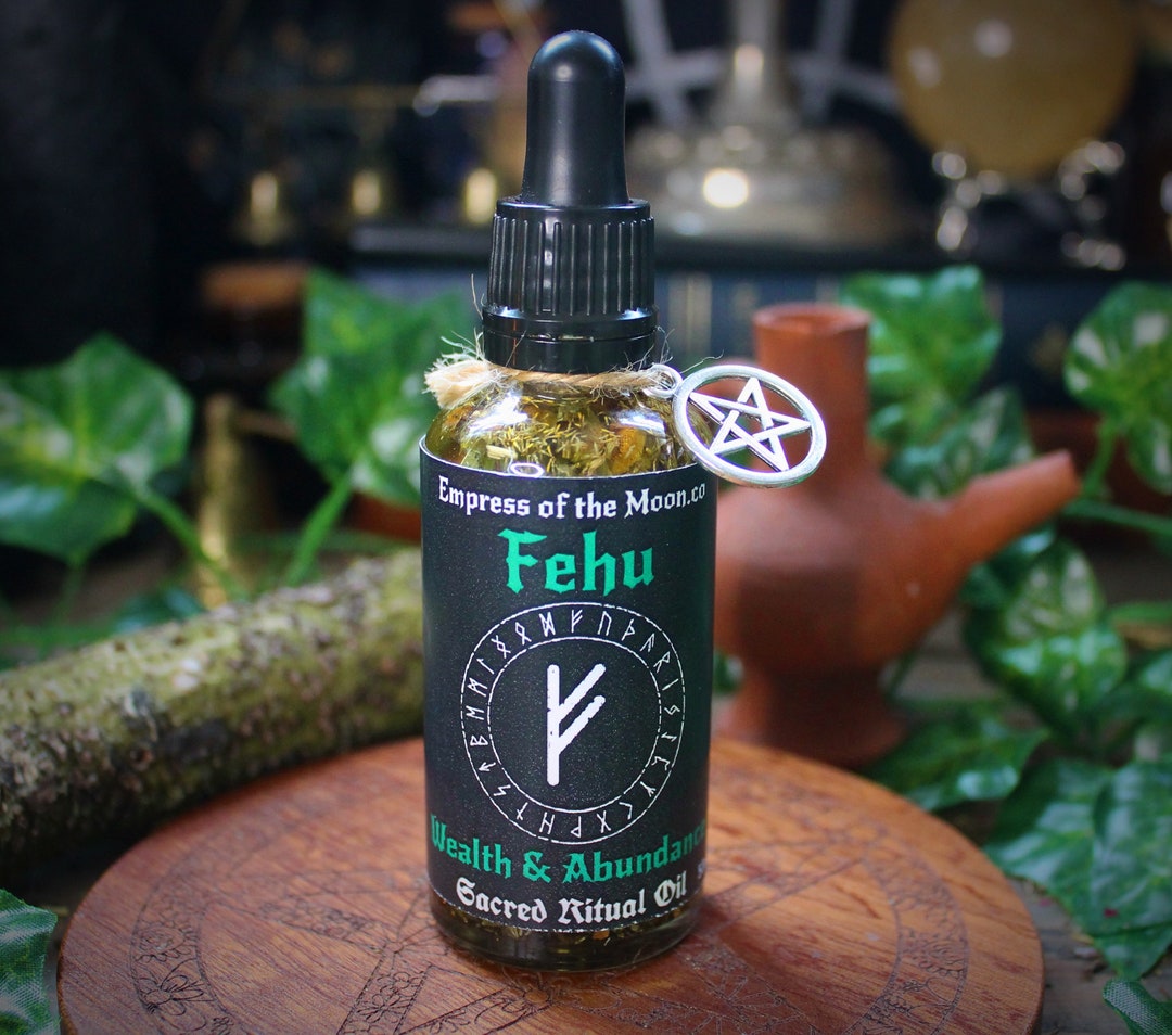 Fehu, Wealth and Abundance Sacred Ritual Oil, Runes, Money Drawing ...