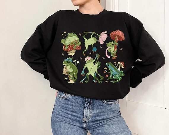 Frogs Cottagecore Mushrooms Sweatshirt Frog Oversized - Etsy