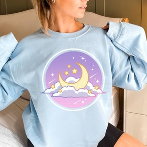 Crescent Moon Hooded Sweater, Yume Kawaii Sweatshirt , Pastel Goth ...
