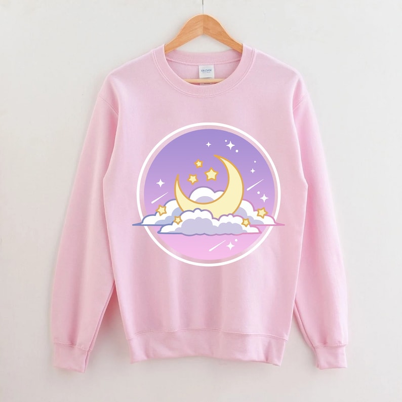 Crescent Moon Hooded Sweater Yume Kawaii Sweatshirt Pastel - Etsy