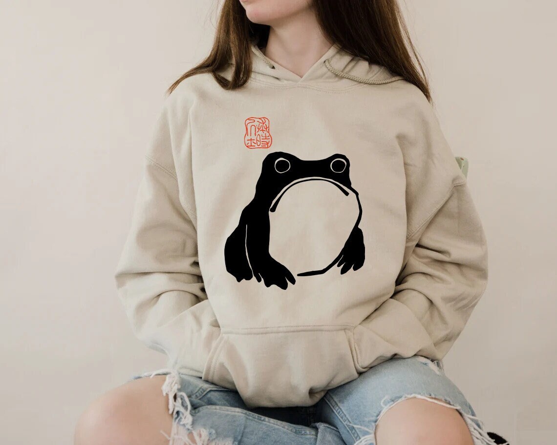 Unimpressed Frog Hoodie Grumpy Frog Funny Toad Meme Japanese - Etsy